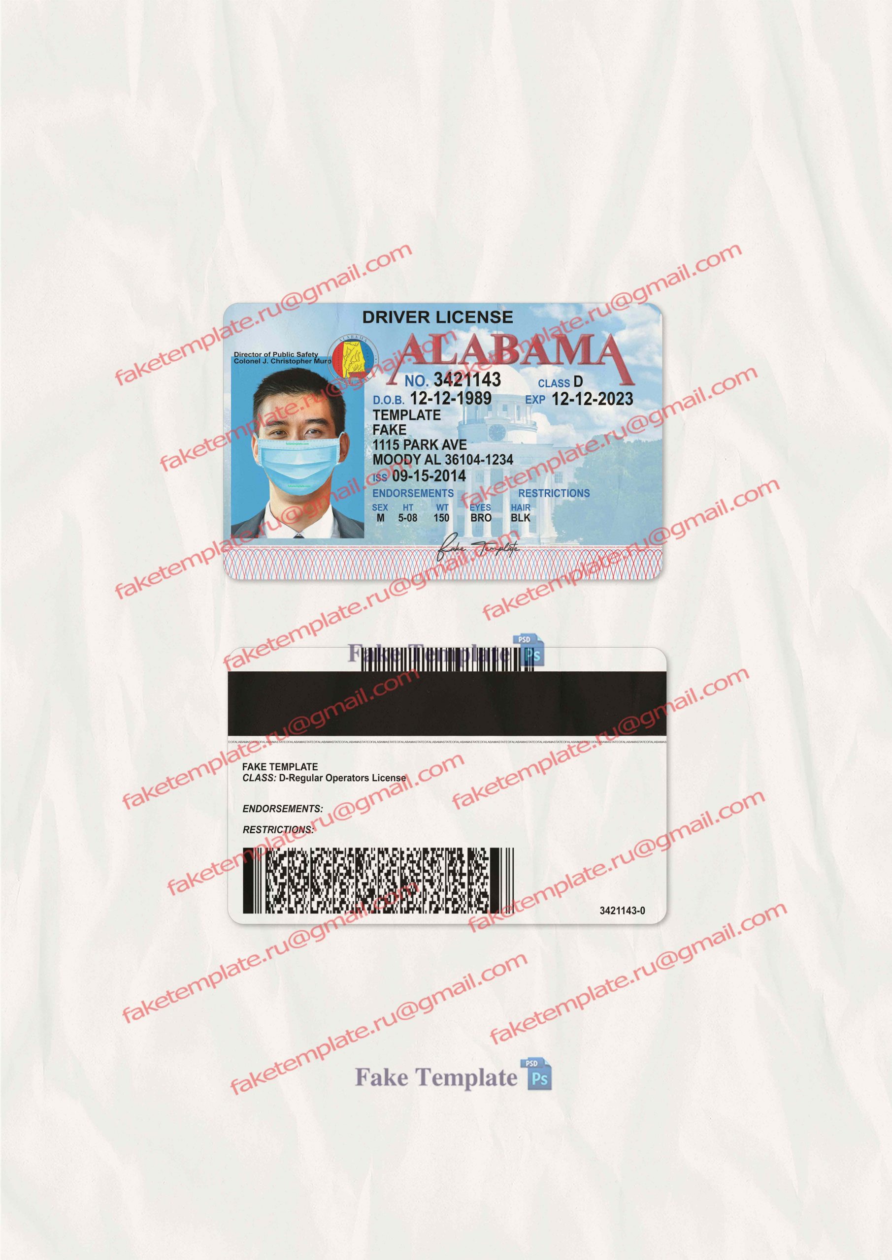 Alabama Drivers License Template V2 - Fake Alabama Drivers License