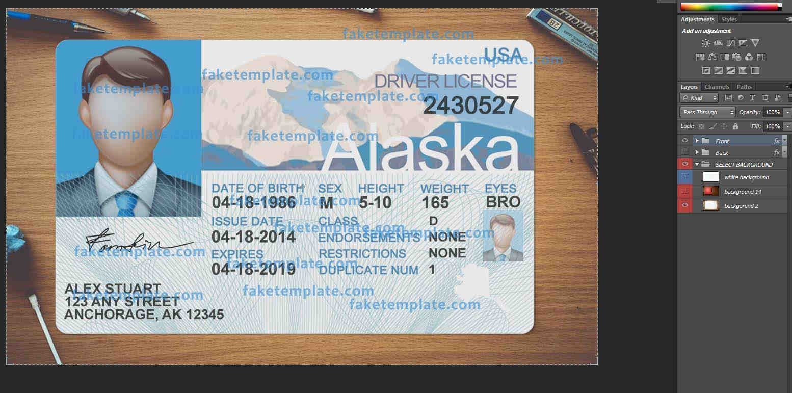Alaska Drivers License Template V2 - Fake Template