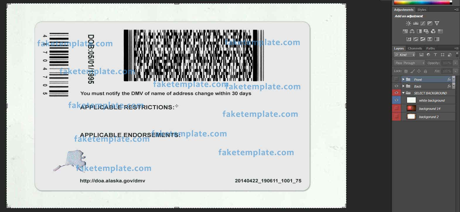 Alaska Drivers License Template V2 - Fake Template