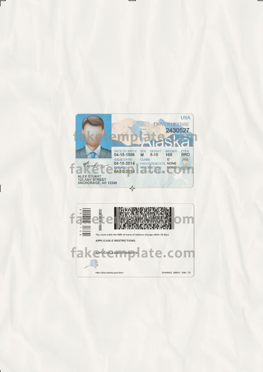 Alaska Drivers License Template V2 - Fake Template
