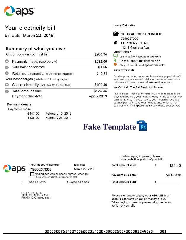 Arizona Utility Bill Psd Template: Arizona Proof of address Psd Template
