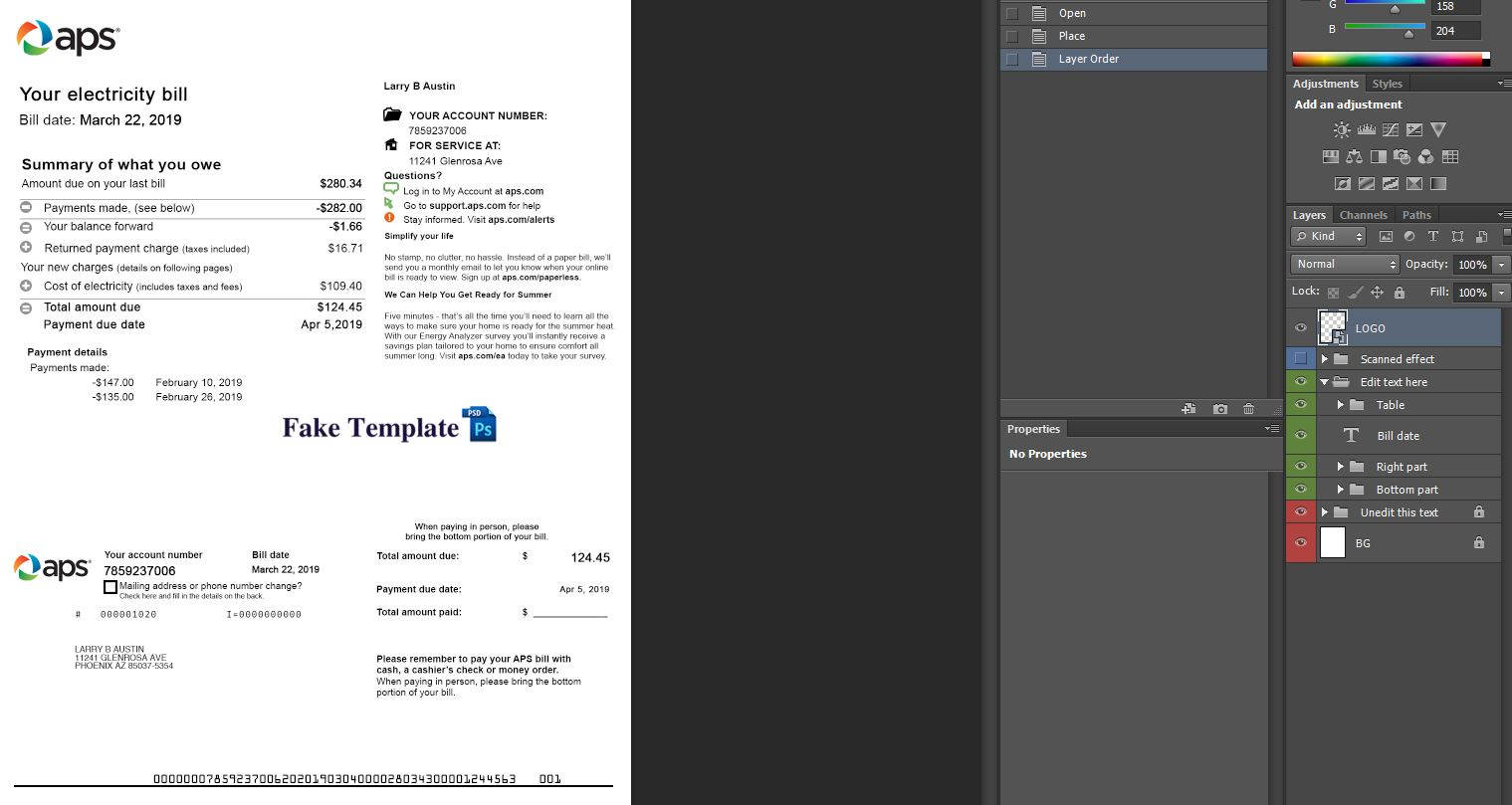 Arizona Utility Bill Psd Template: Arizona Proof of address Psd Template