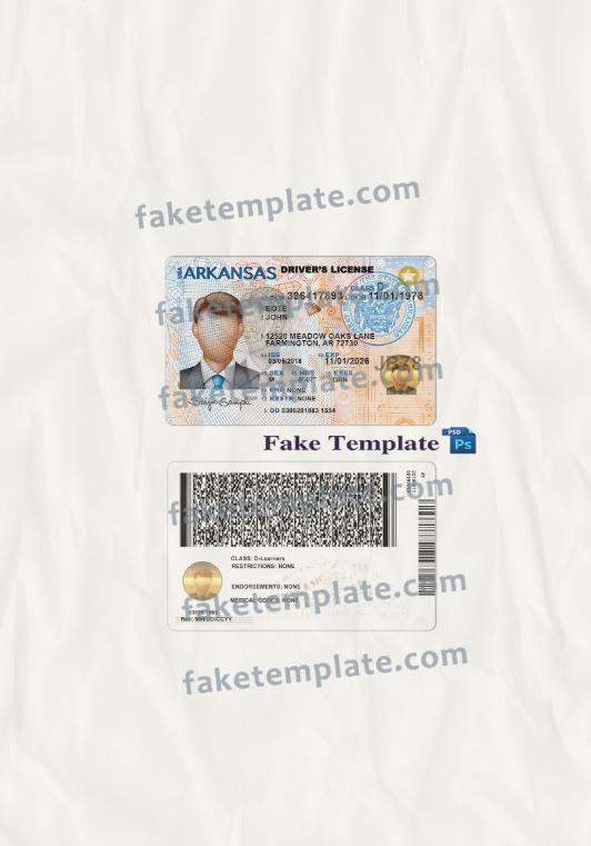 Arkansas Drivers License Template V2 New - Fake Template