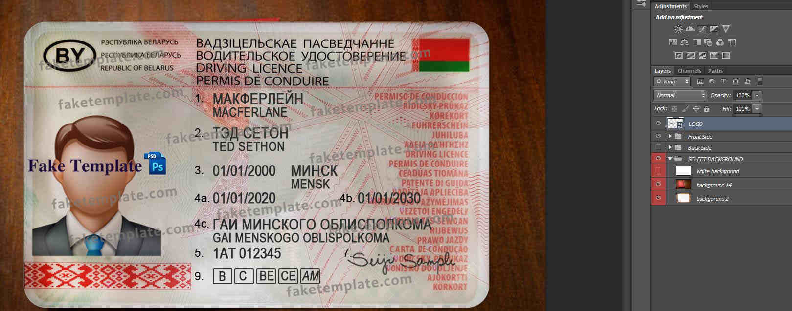 Belarus Driver License Template - Fake Template - High quality