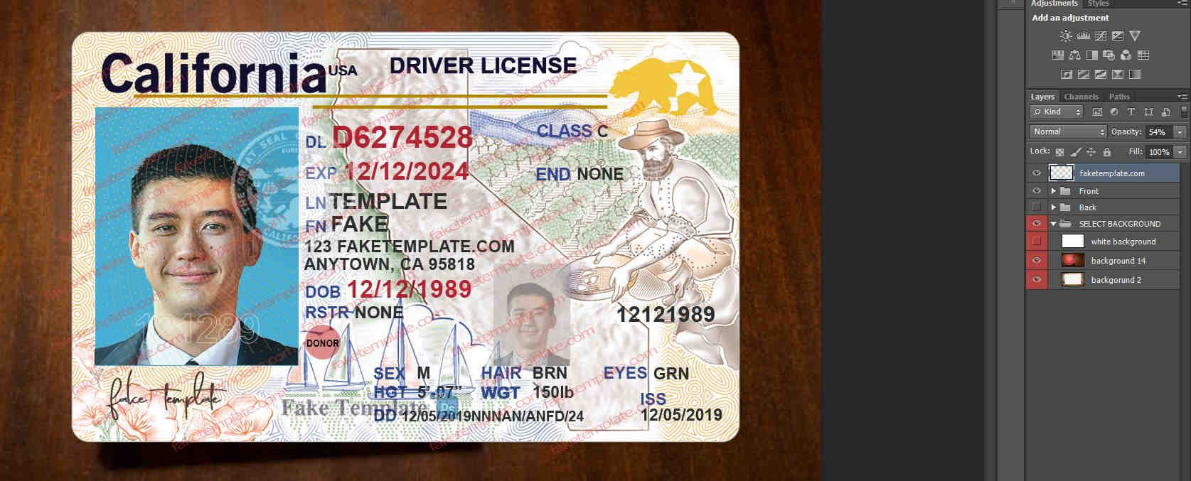 California Driver License Template V1 New - Fake Template