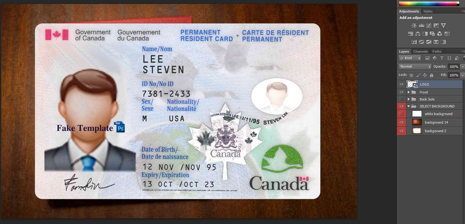 Canada ID Card Template Psd - Fake Canada ID Card - Fake Template