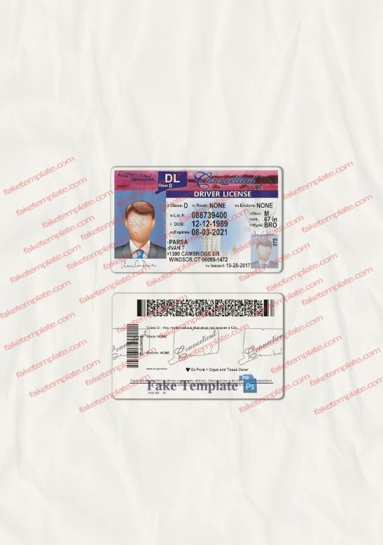 Connecticut Driver License Template V1 - Fake Template