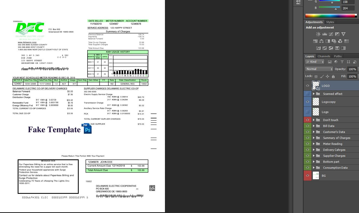 Delaware Utility Bill Psd Template - Fake Template