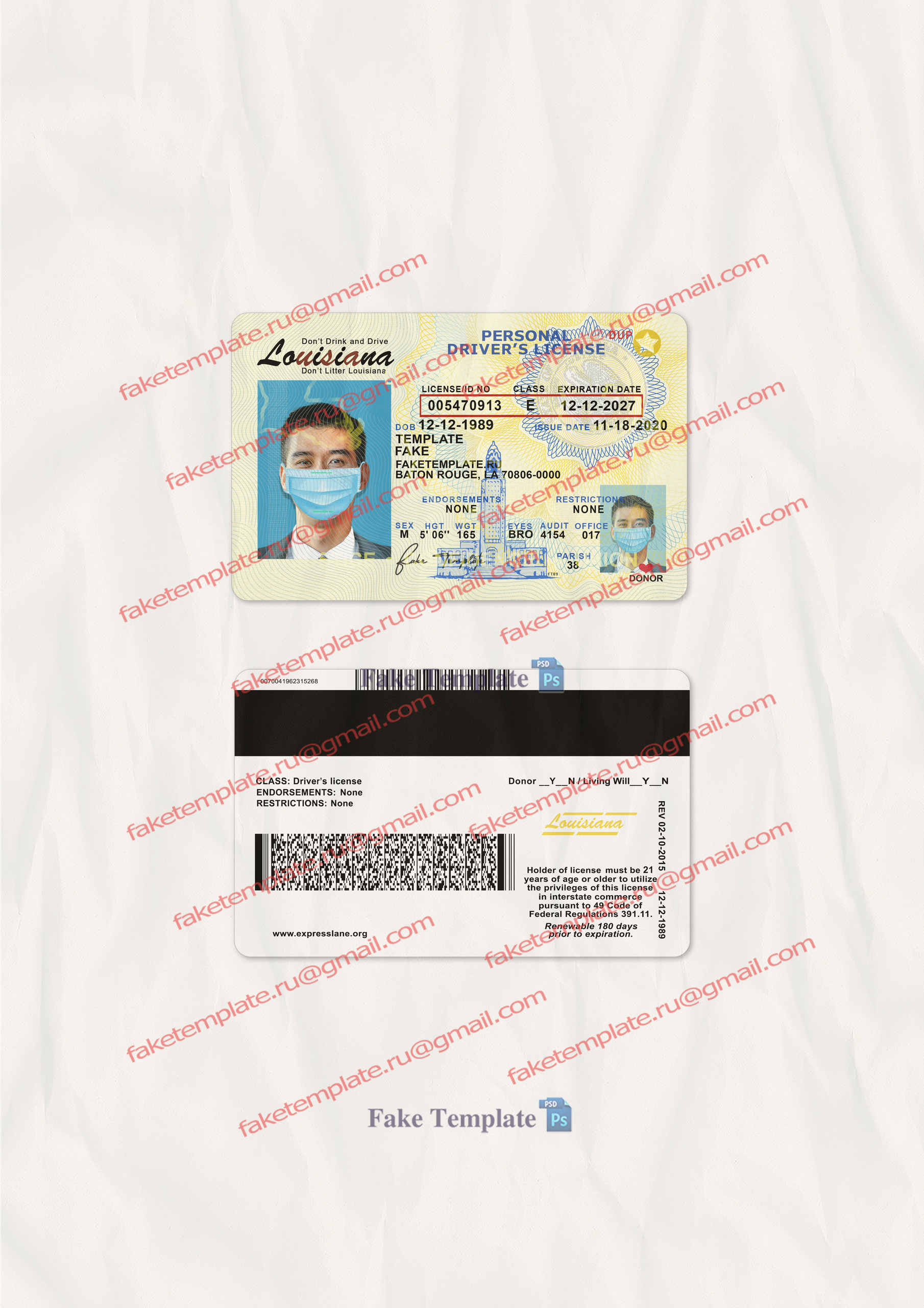Louisiana Driver License Template - Fake Template
