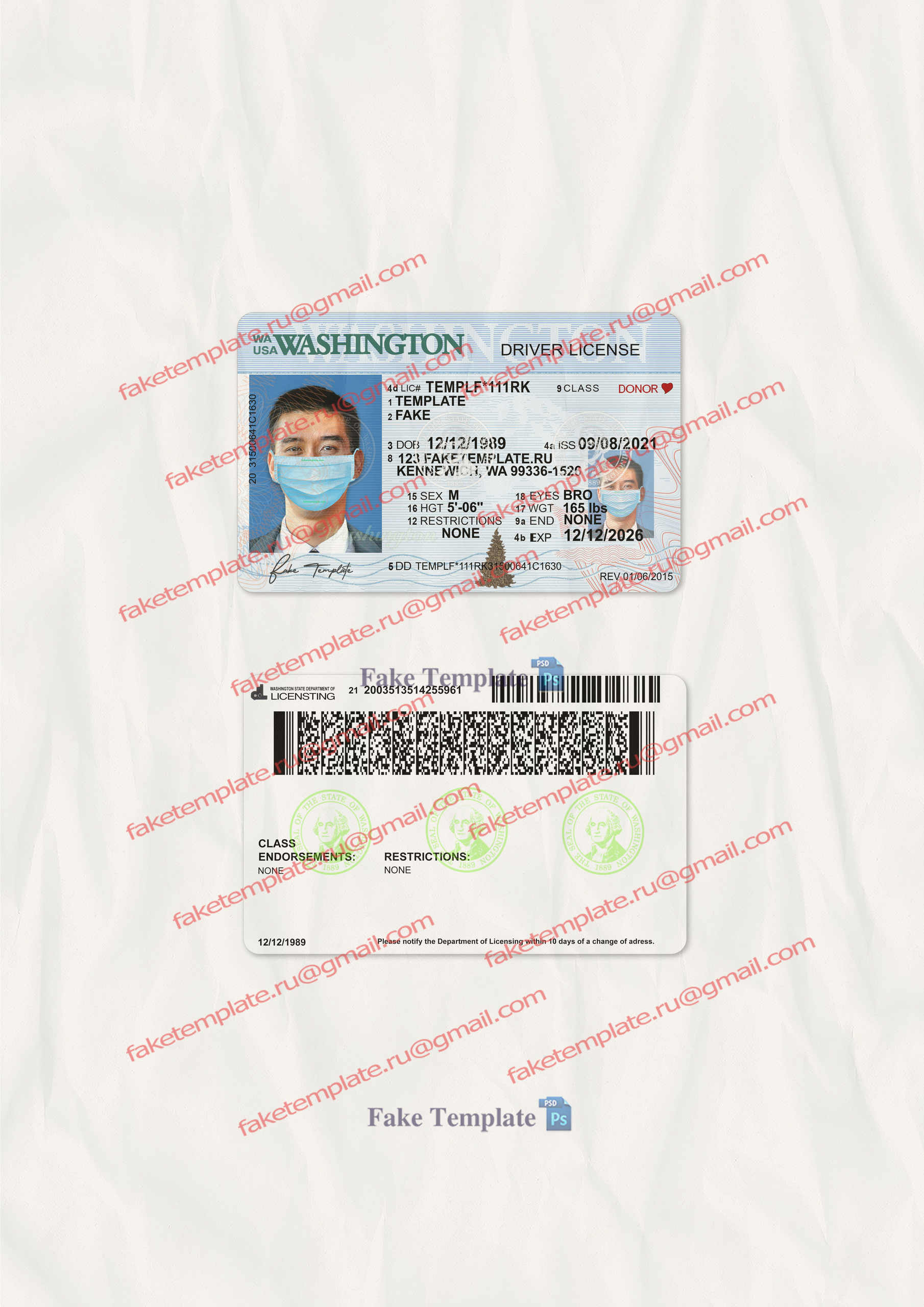 Washington Drivers License Template - Fake Washington Drivers License