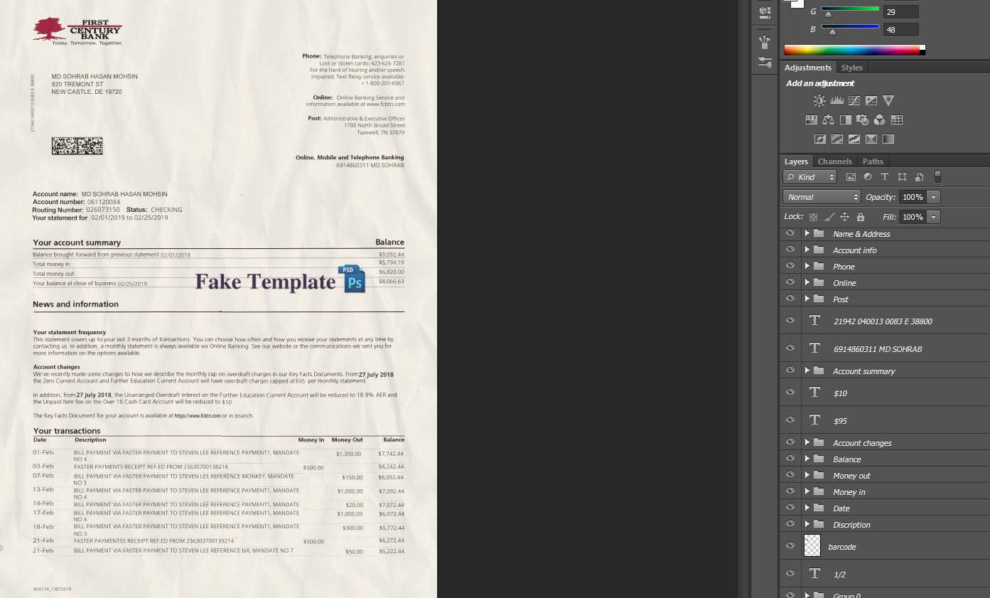 First Century Bank Statement psd Template : Payoneer Bank Statement