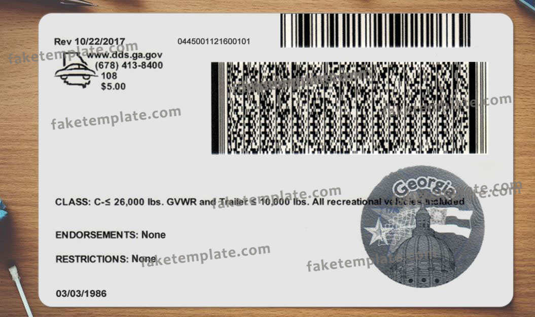 Georgia Driver License Template V2 - Fake Georgia Driver License