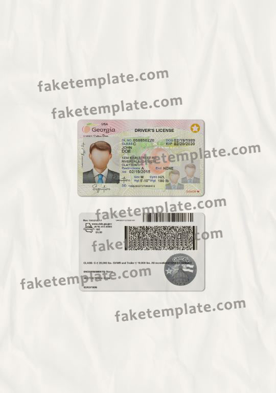 Georgia Driver License Template V2 - Fake Georgia Driver License