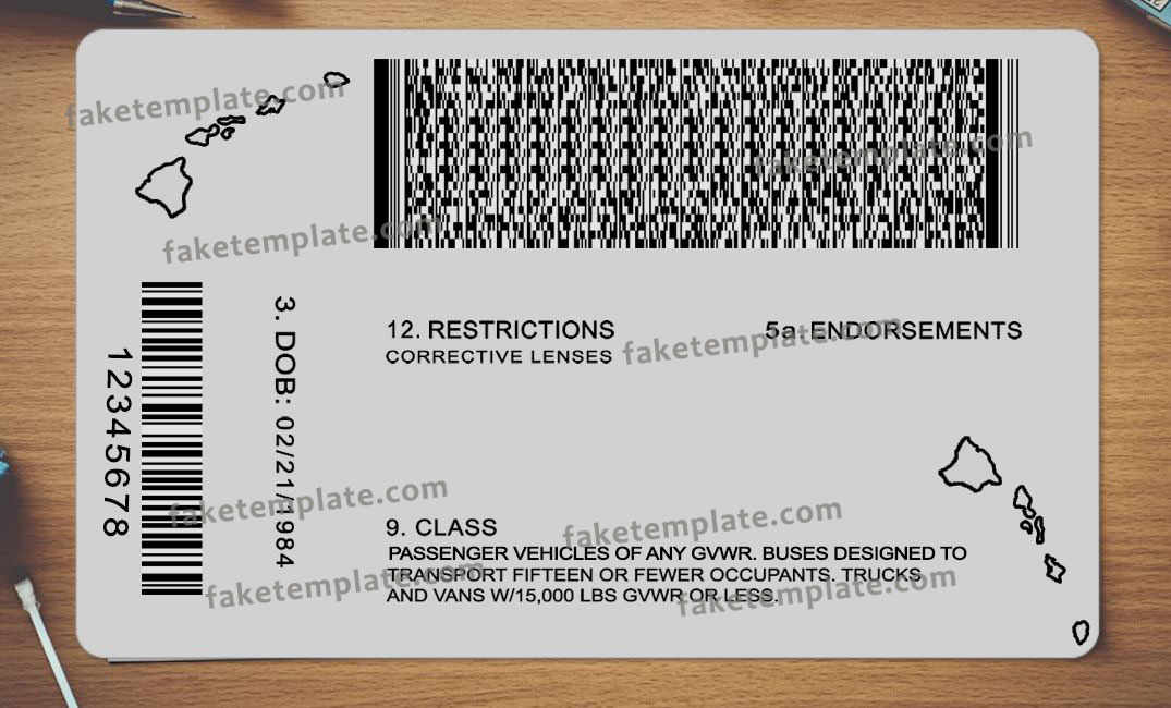 Hawaii Driver License Template New - Fake Hawaii Driver License