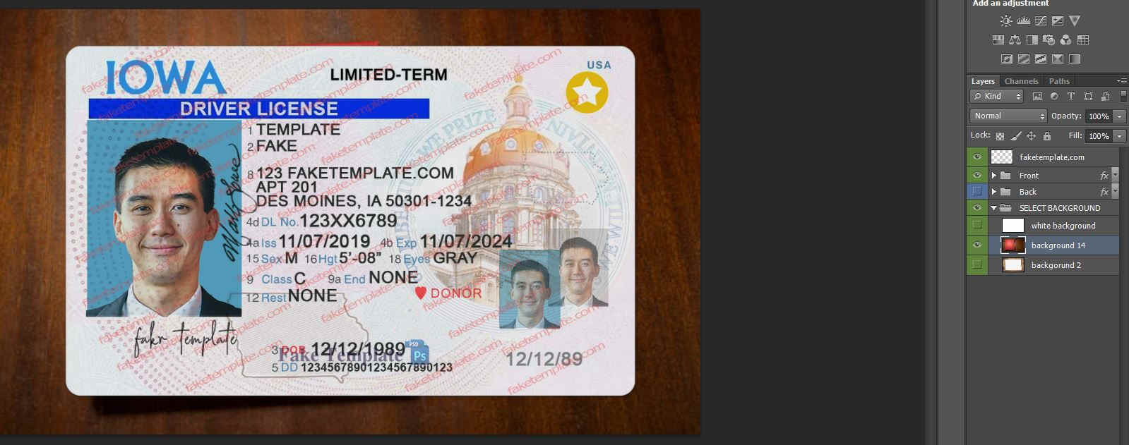 Iowa Drivers License Template - Fake Iowa Drivers License