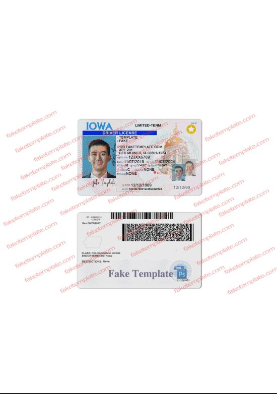 Iowa Drivers License Template - Fake Iowa Drivers License