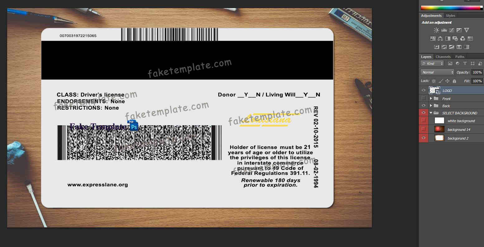 Louisiana Driver License Template - Fake Template