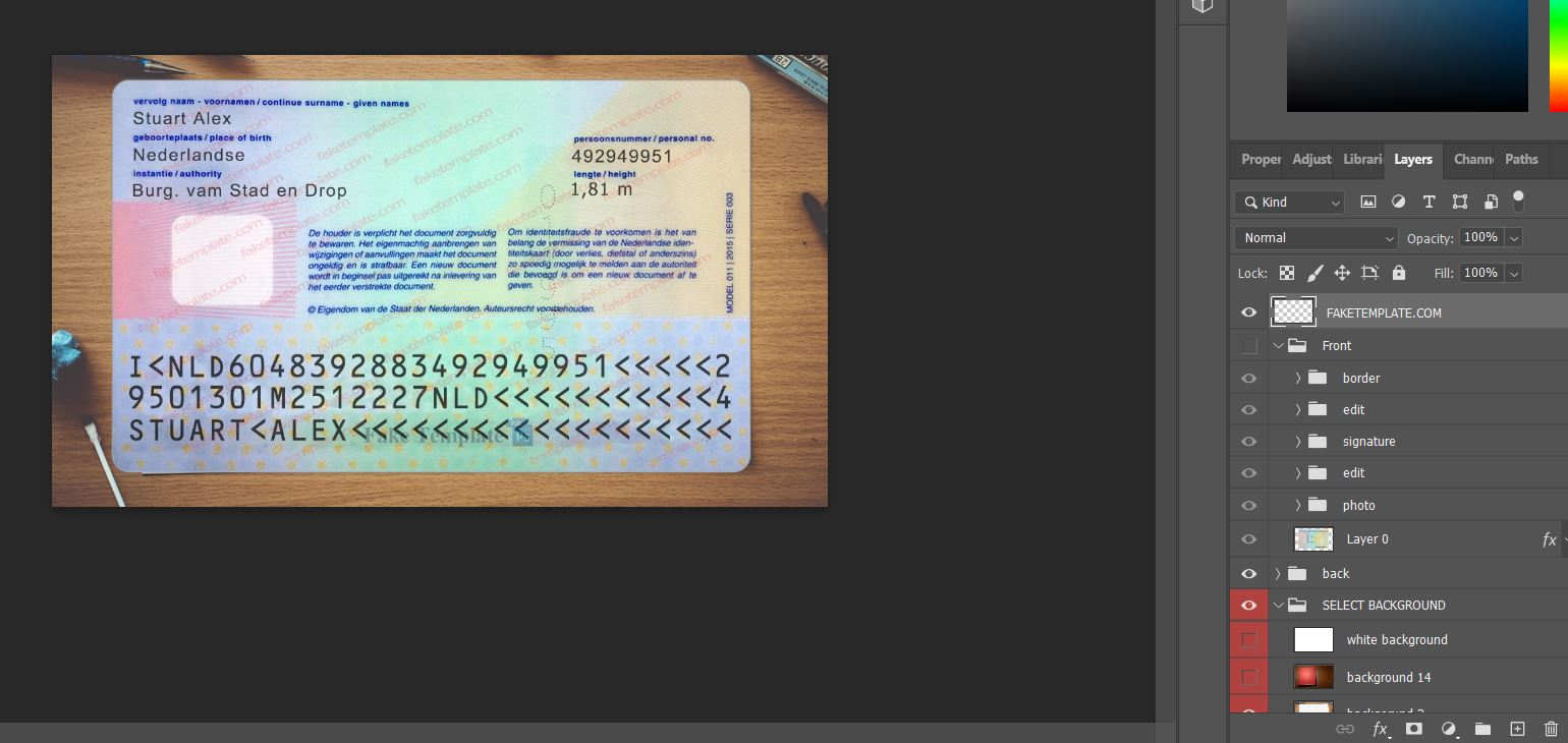 Netherlands ID Card Template Psd - Dutch ID Card Template - High quality