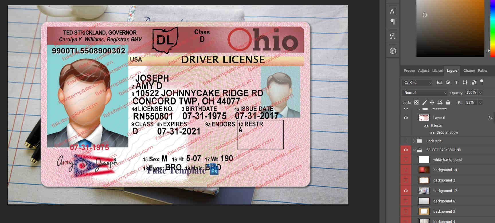 Ohio Drivers License Template V2 - Fake Template