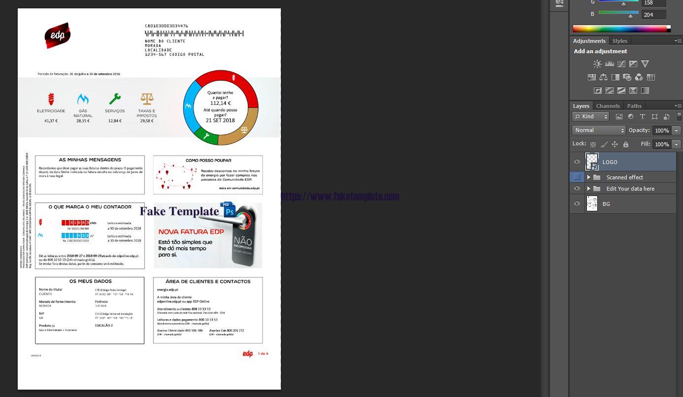 Portugal Utility Bill Psd Template : Portugal Proof of address Psd ...