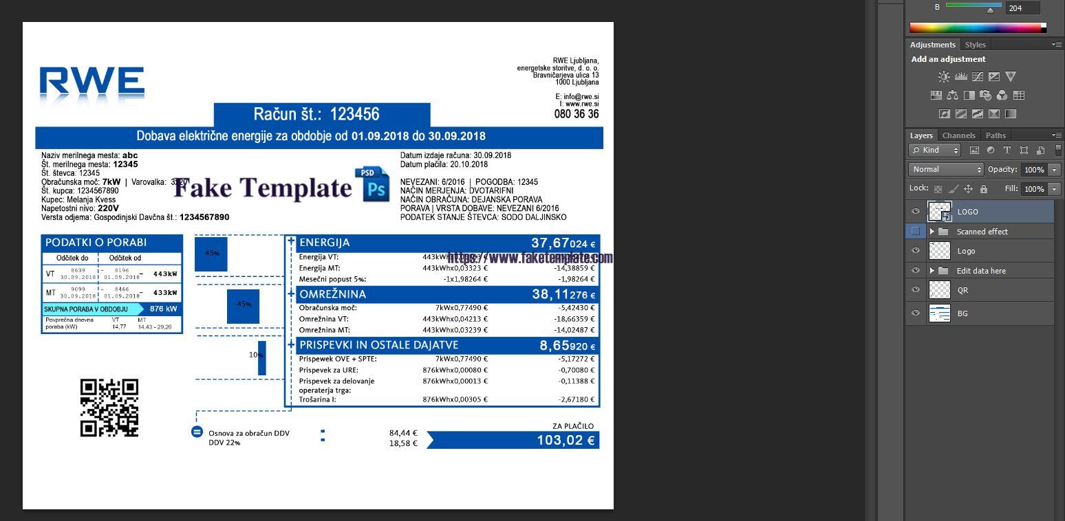 Slovenia Utility Bill Psd Template V2 : Slovenia Proof of address Psd ...