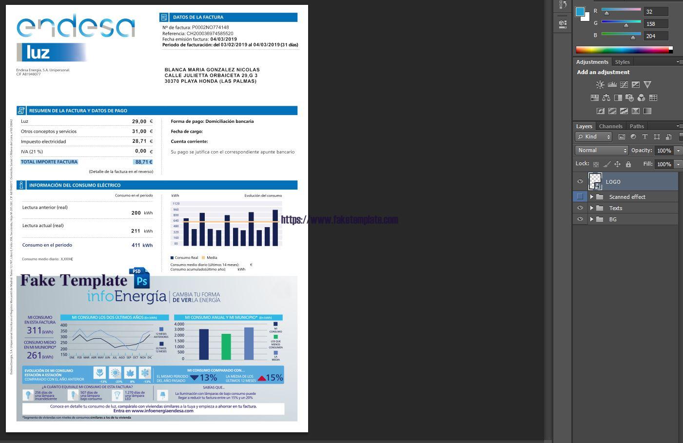 Spain Utility Bill Psd Template : Spain Proof of address Psd Template V2