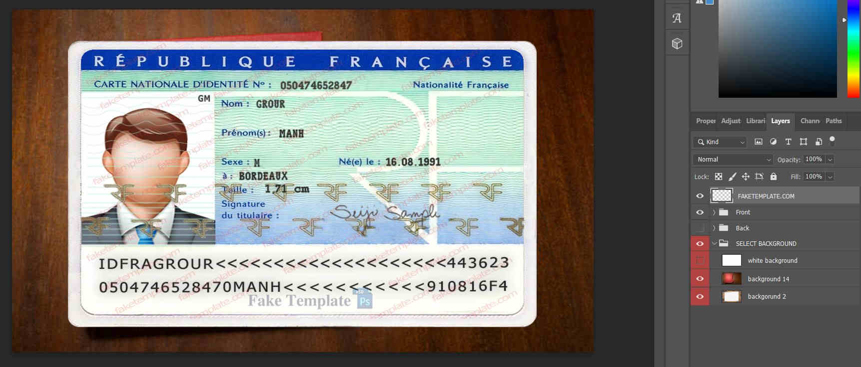 France ID Card Template Psd - French ID Card - High quality
