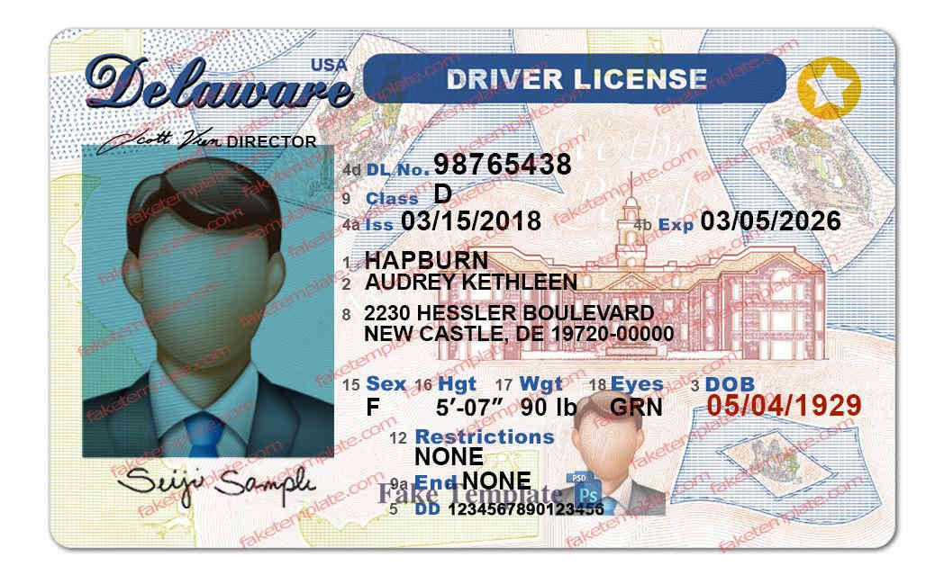 Delaware Drivers License Template New - Fake Template