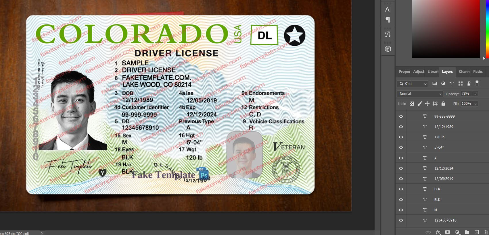 Colorado Drivers License Template - Fake Template