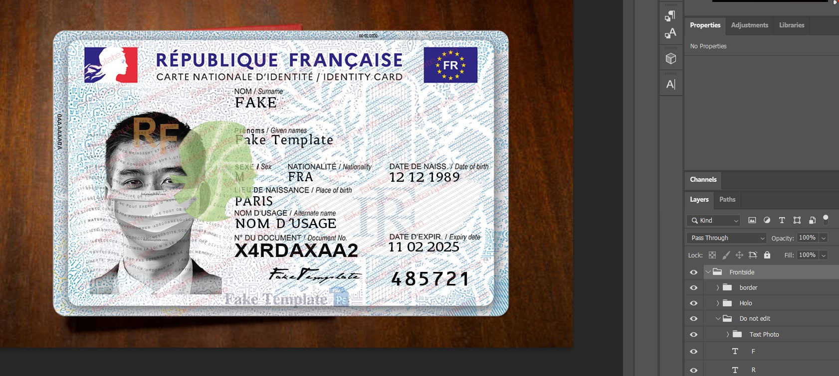 French ID Card Template Psd New - Fake French ID Card