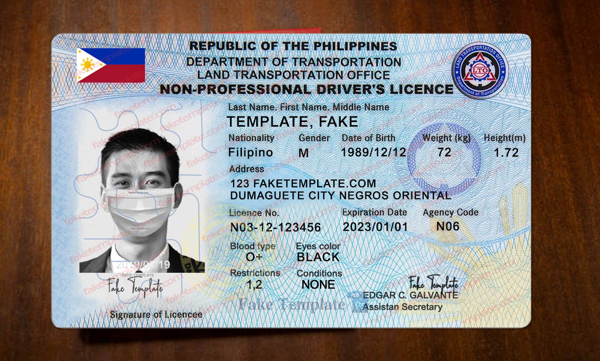 Philippines Drivers License Template - Fake Template