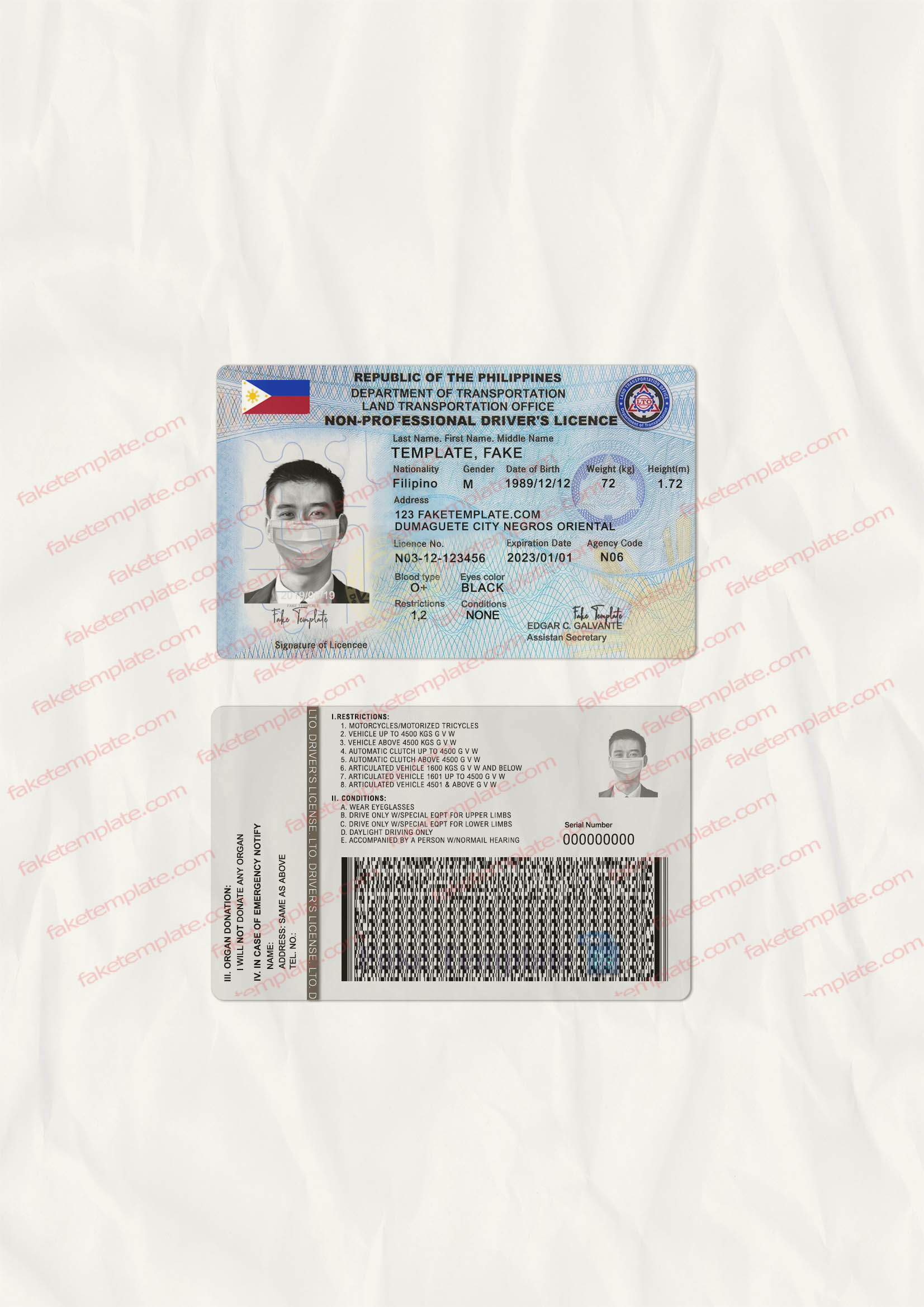 Philippines Drivers License Template - Fake Template
