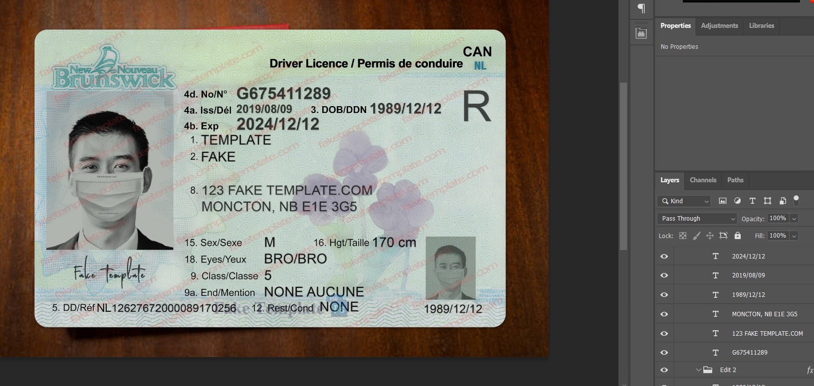 New Brunswick Drivers License Template - Fake Template