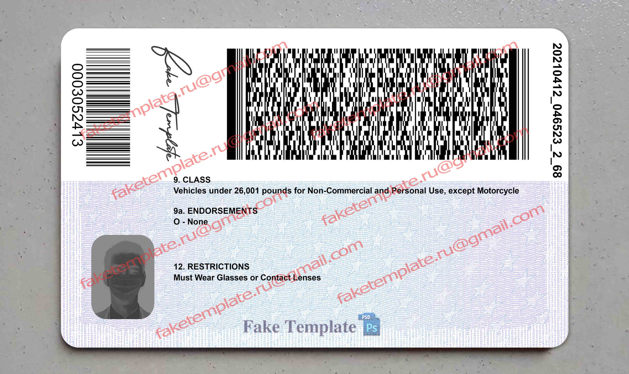 Washington DC Driver License Template - PSD Washington DC