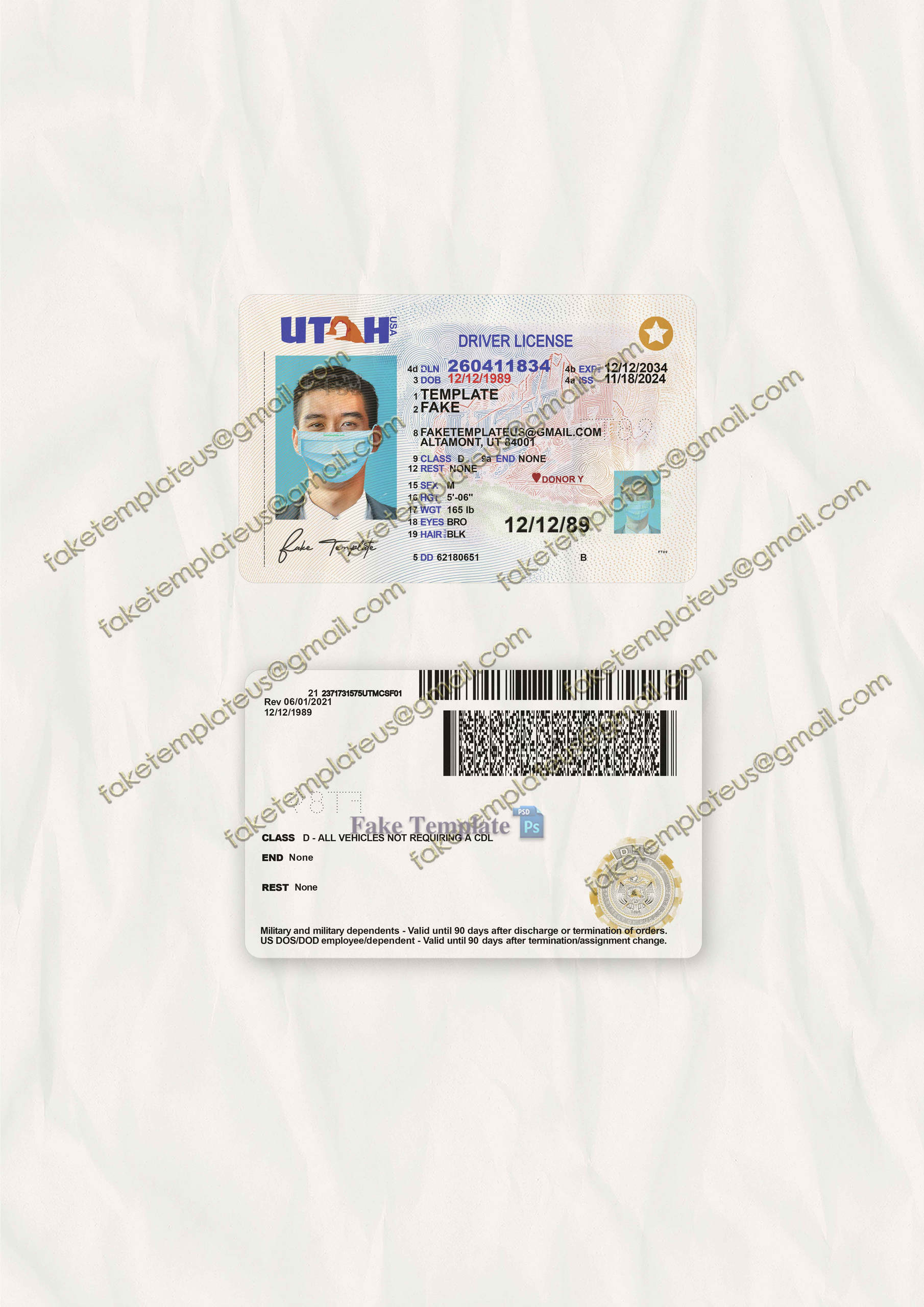 Fake Utah Drivers License New 2024 V3 - Fake Template - High quality